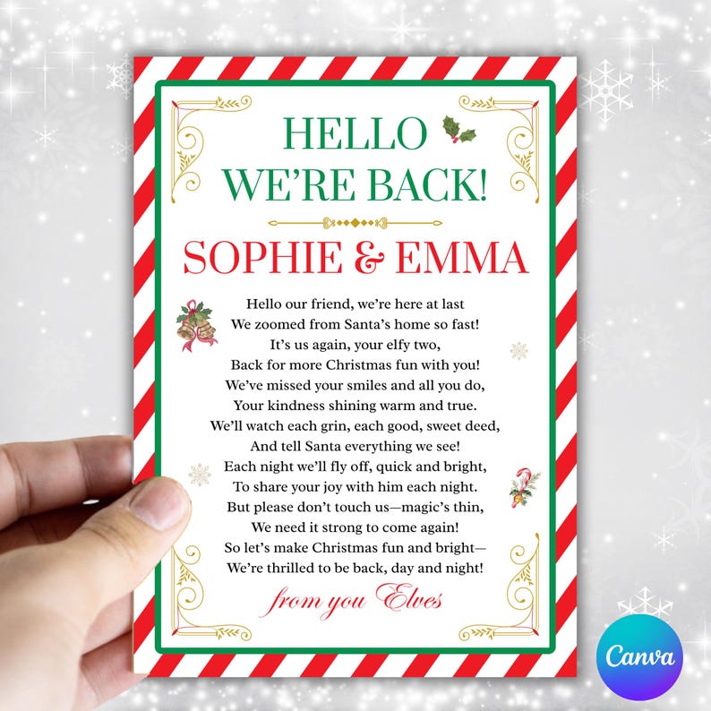 Editable We're Back Elf Letter, Vintage Elf Letter, Traditional Elf ...