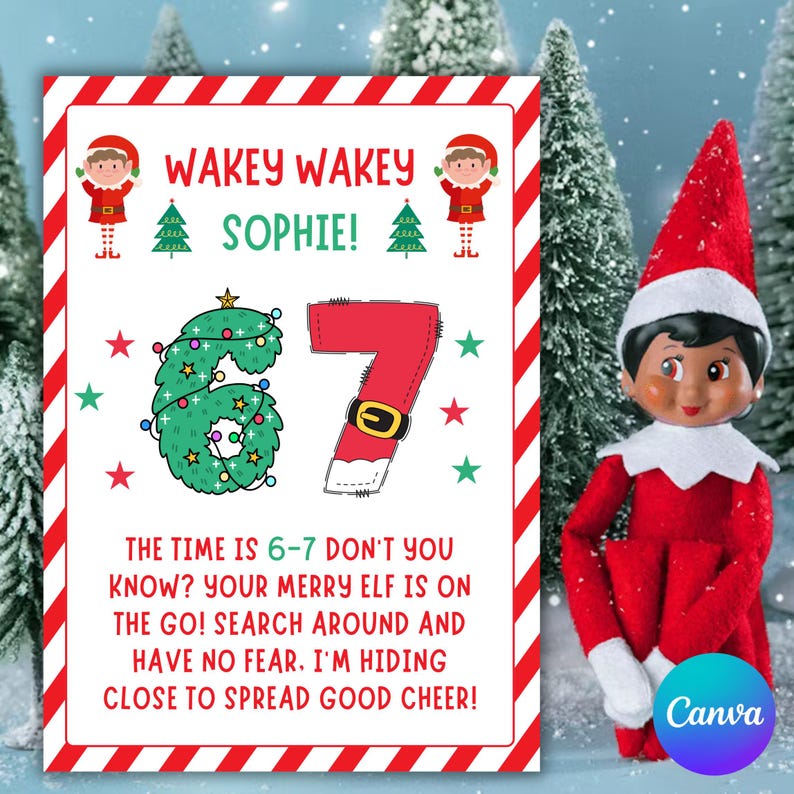 6-7 Elf Morning Sign, Scavenger Hunt Sign, Elf Letter Find Me, Wake up ...