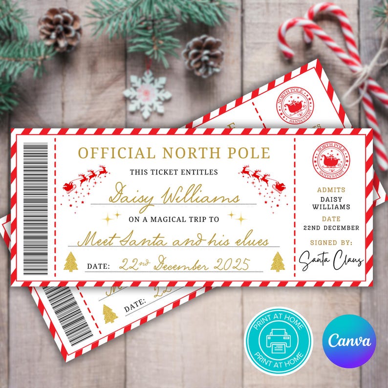 Editable Santa Grotto Ticket, Christmas North Pole Experience, Meet ...