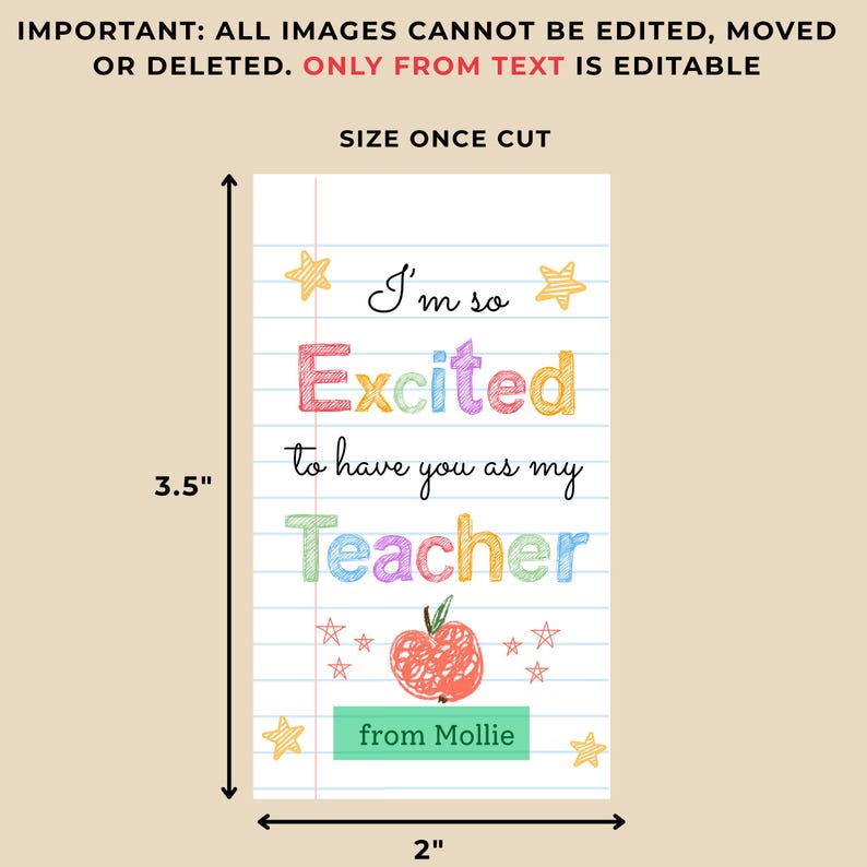 First Day of School Teacher Gift Tag, I'm so Happy to Have You as My ...