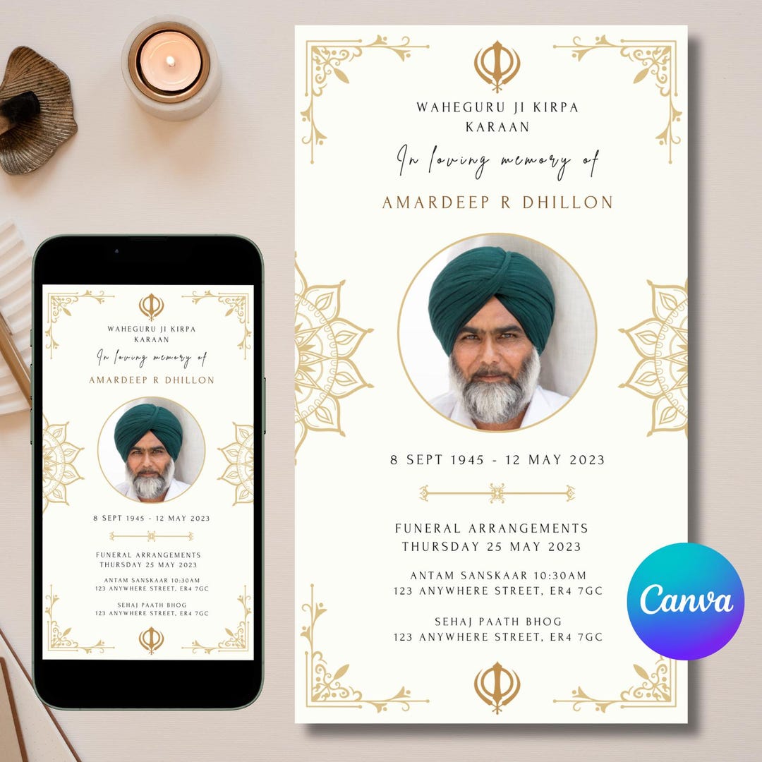 Sikh Funeral Invitation, Digital Sikh Invite, Funeral Invite, Death ...