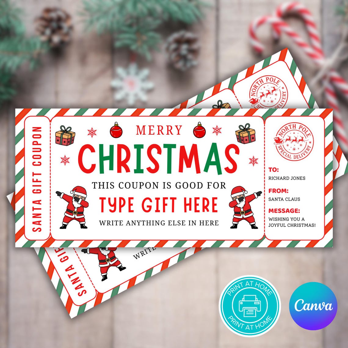 Christmas Coupon, Xmas Coupon, Editable Christmas Gift Certificate ...