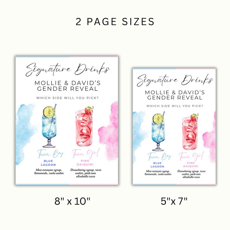 Gender Reveal Cocktail Sign, Editable Bar Menu, Baby Shower Gender ...