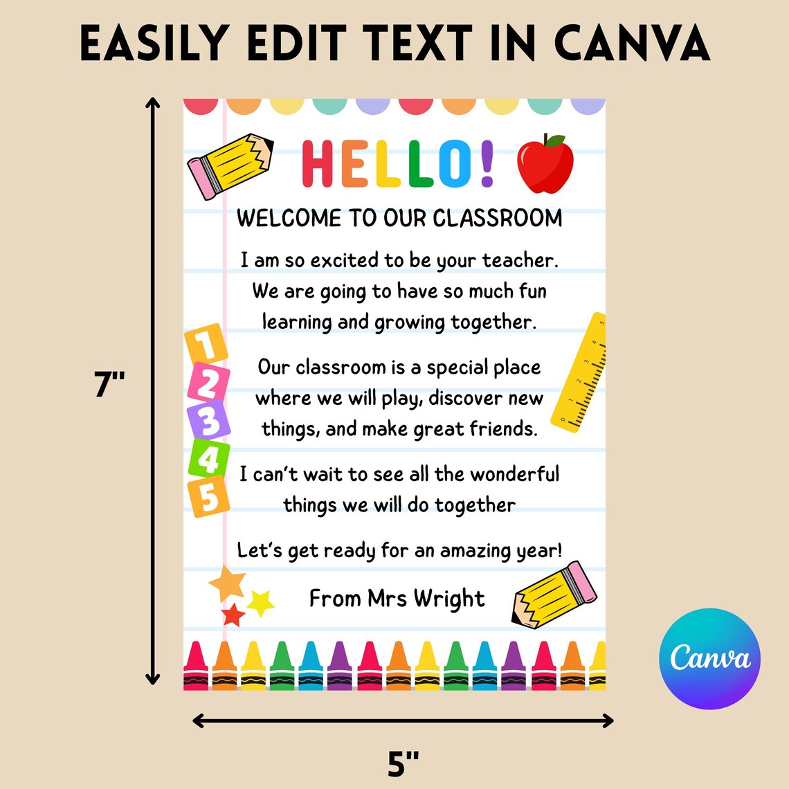 First Day of School Letter to Students, Editable Teacher Welcome Letter ...