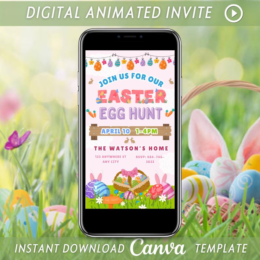 Animated Easter Egg Hunt Invitation, Digital Egg Hunt Invite, Easter ...