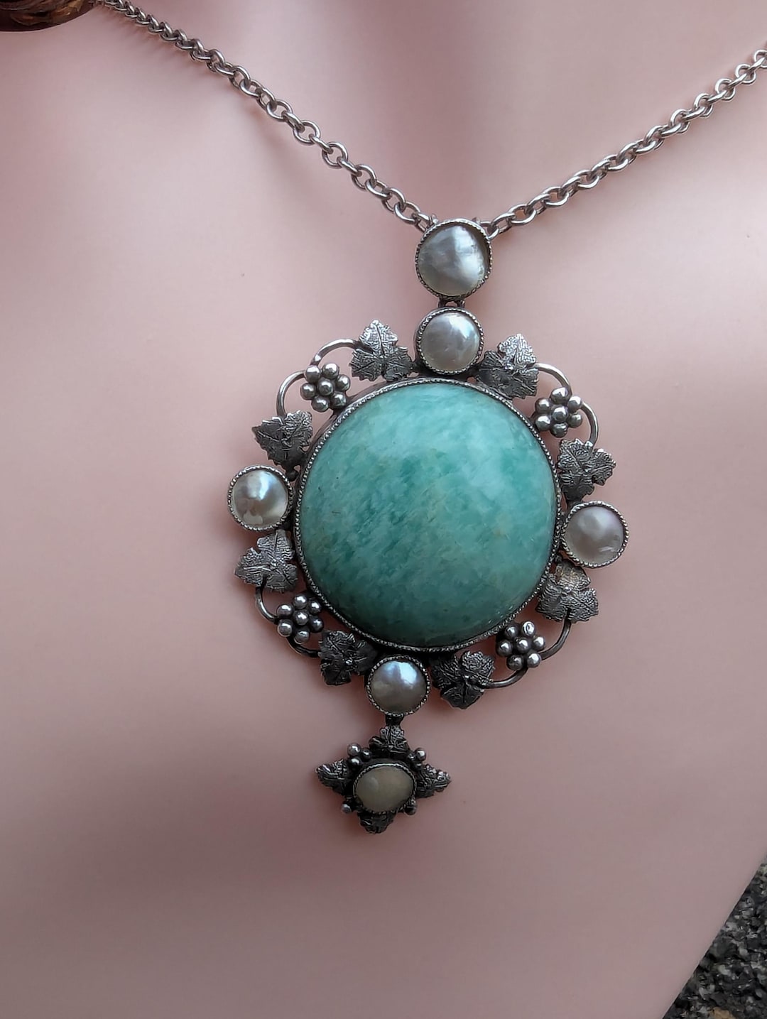 Antique Attributed Sybil Dunlop Silver Amazonite Mother- Of-pearl ...