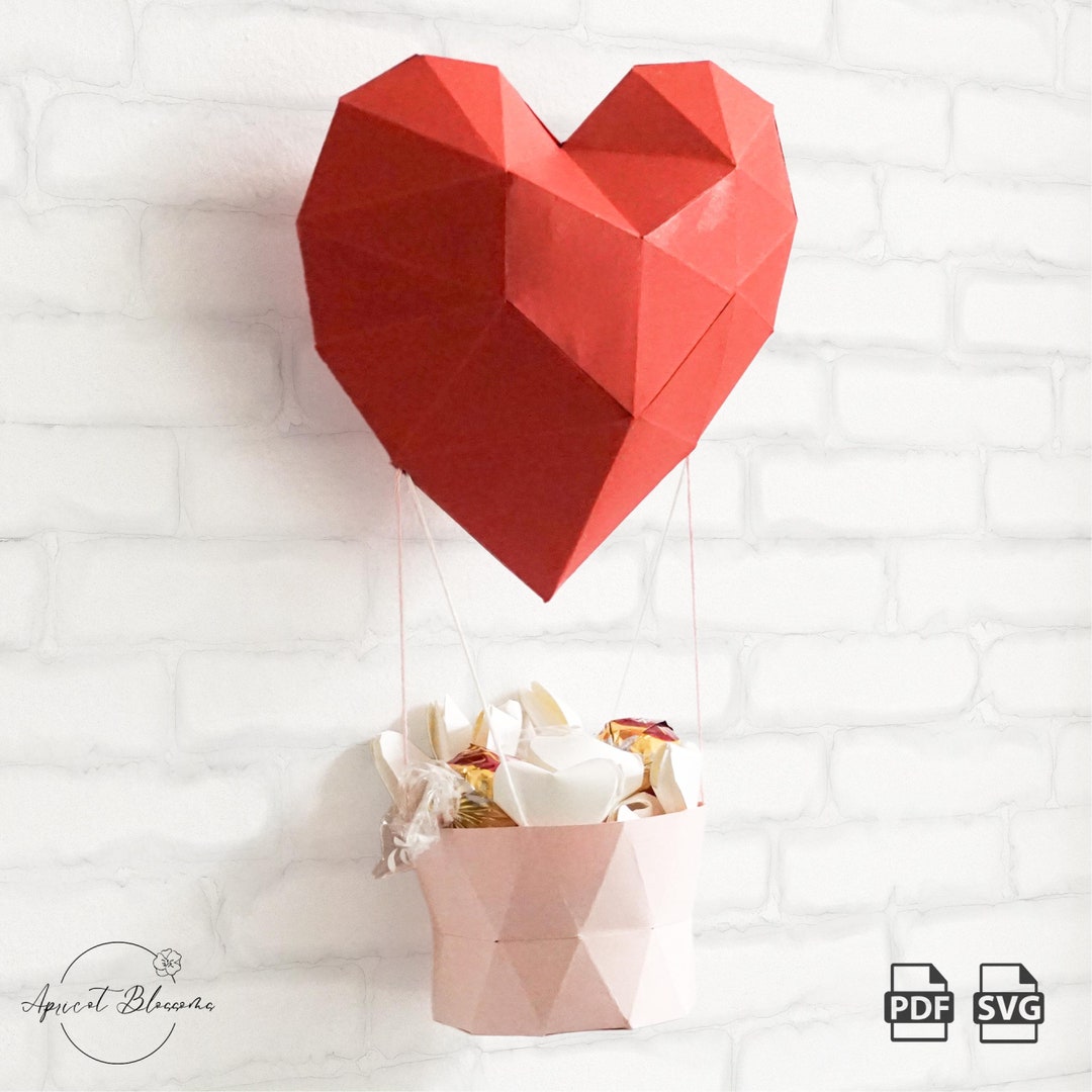 DIY 3D Papercraft Heart Air Balloon Template – Low Poly PDF for ...