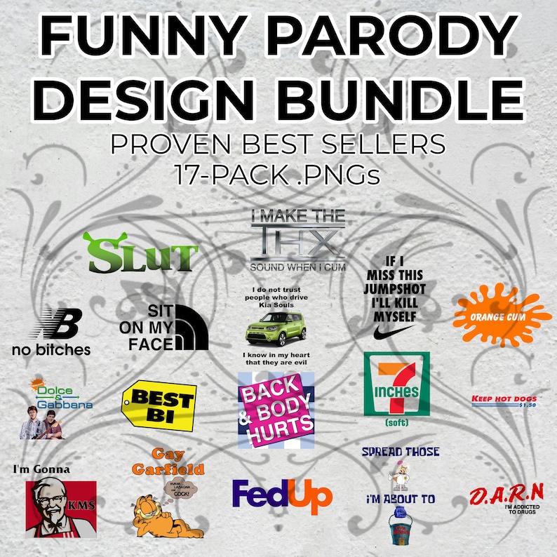 17-pack Funny Brand Parody PNG Bundle | Hilarious Logo Designs for T ...
