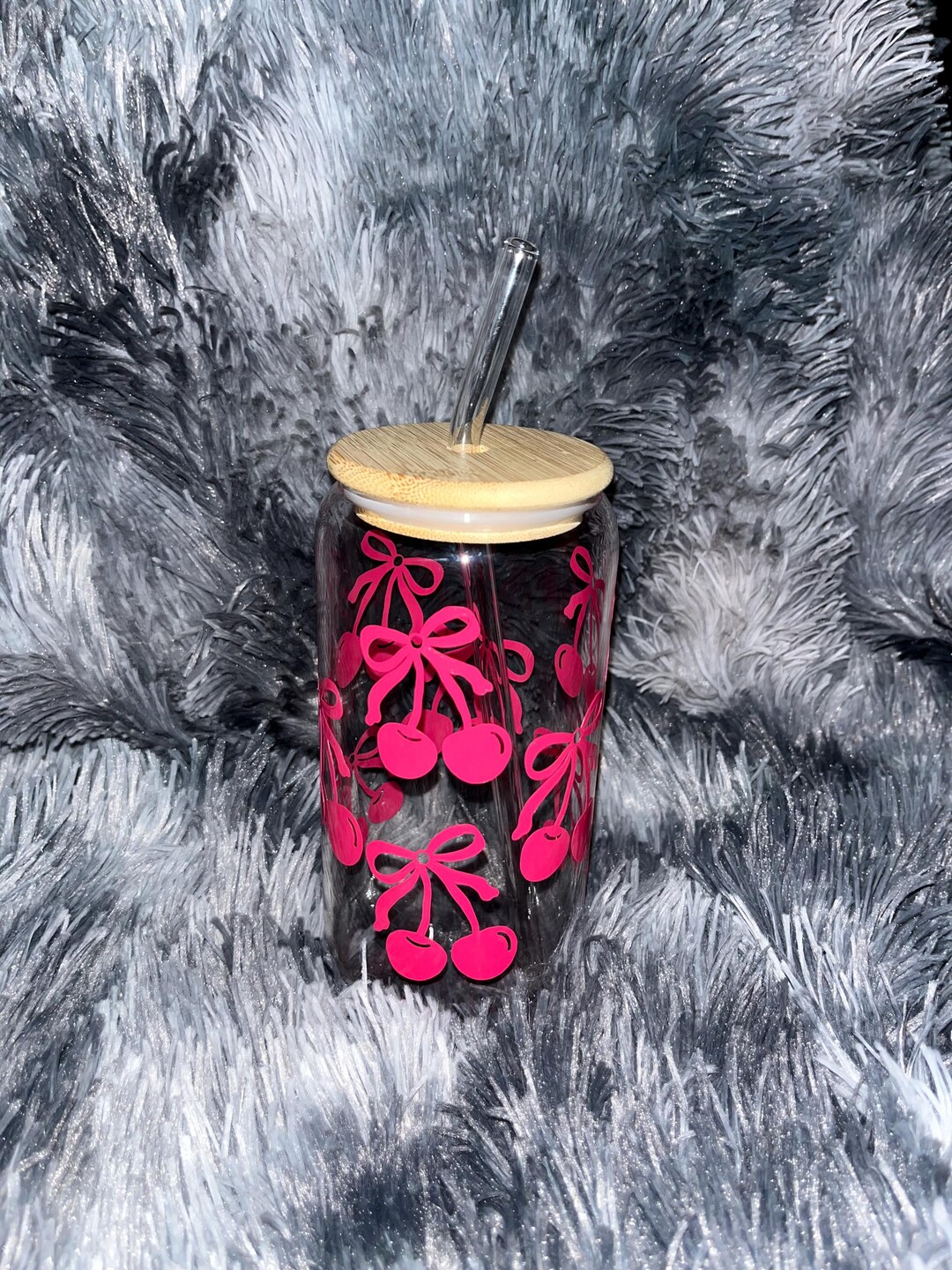 Coquette Cherry and Bow Bamboo Glass Cup - Etsy