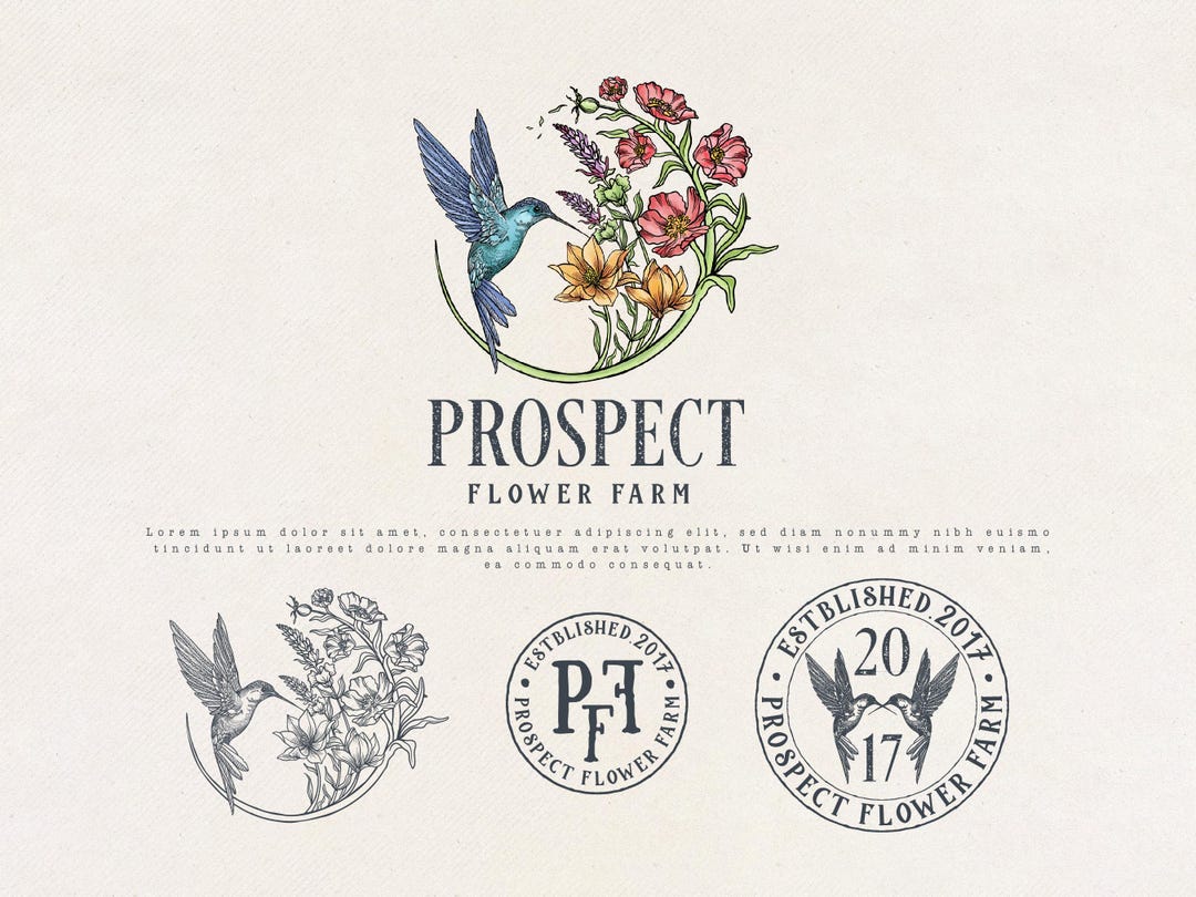 Premade Flower Farm Logo Design, Florist Logo, Flowers Logo, Bird Logo ...