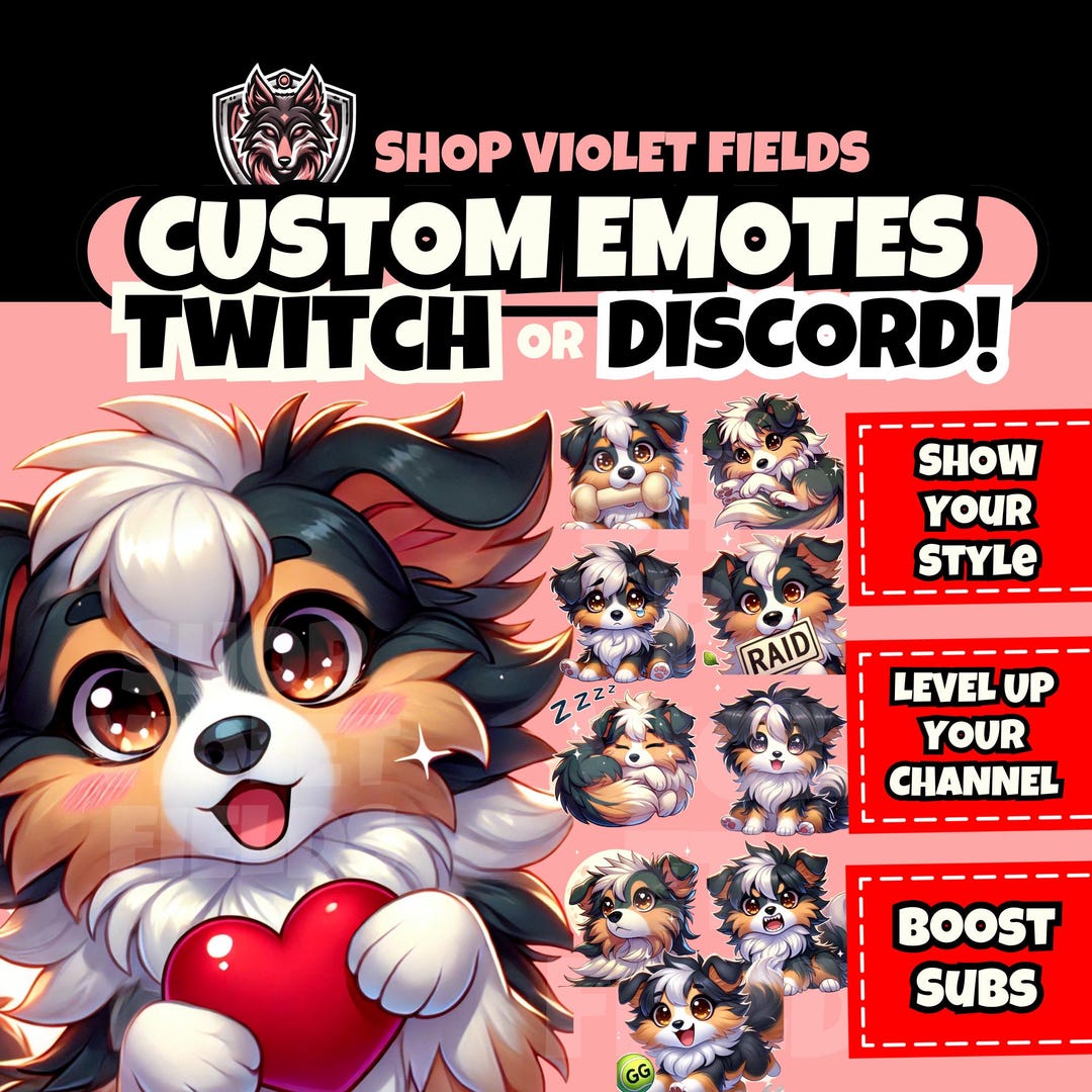 Rough Collie Twitch Emotes | 10 Emote Pack | Cute Dog Emotes | Pre-made ...
