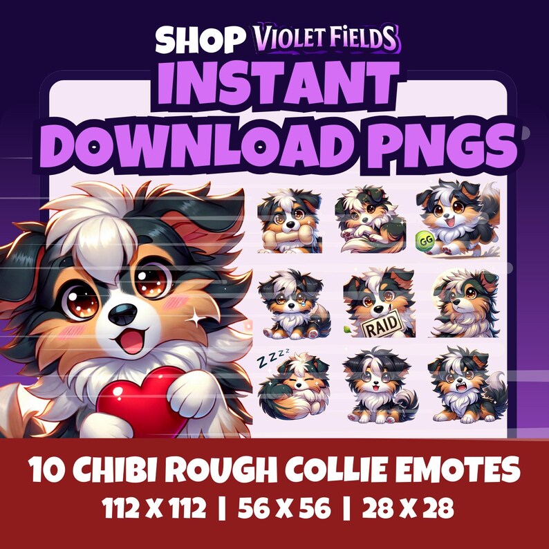 10 Pack Rough Collie Twitch Emotes | PNG | Cute Dog Emotes | Pre-made ...