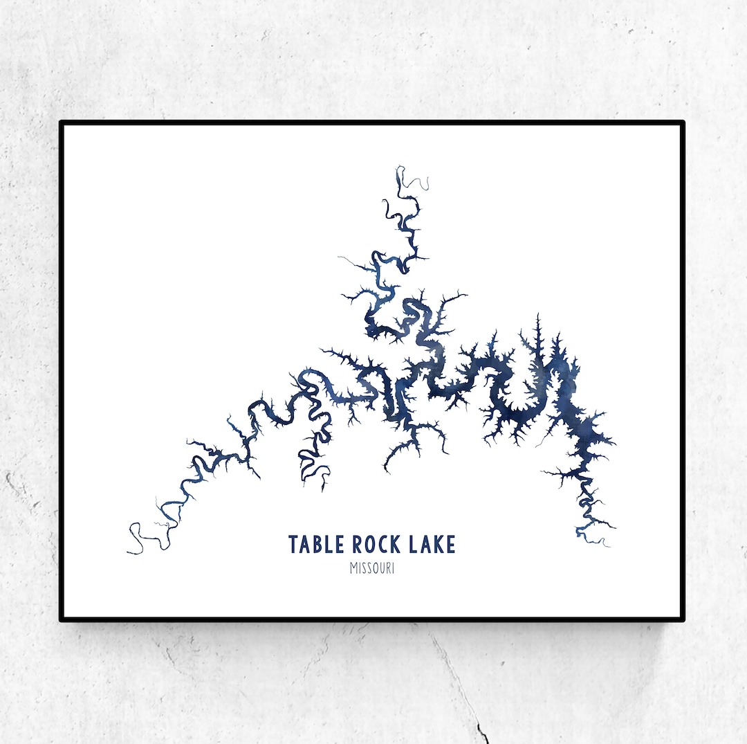 Table Rock Lake Watercolor Style Art Print | Aerial View Lake Map ...