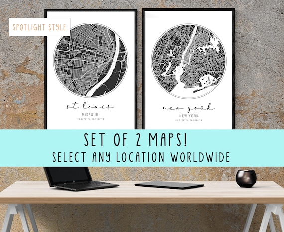 SET OF 2 DIGITAL City Street Map Posters Latitude and | Etsy