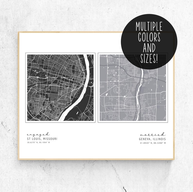 Two City Street Map Poster Custom City Street Print | Etsy
