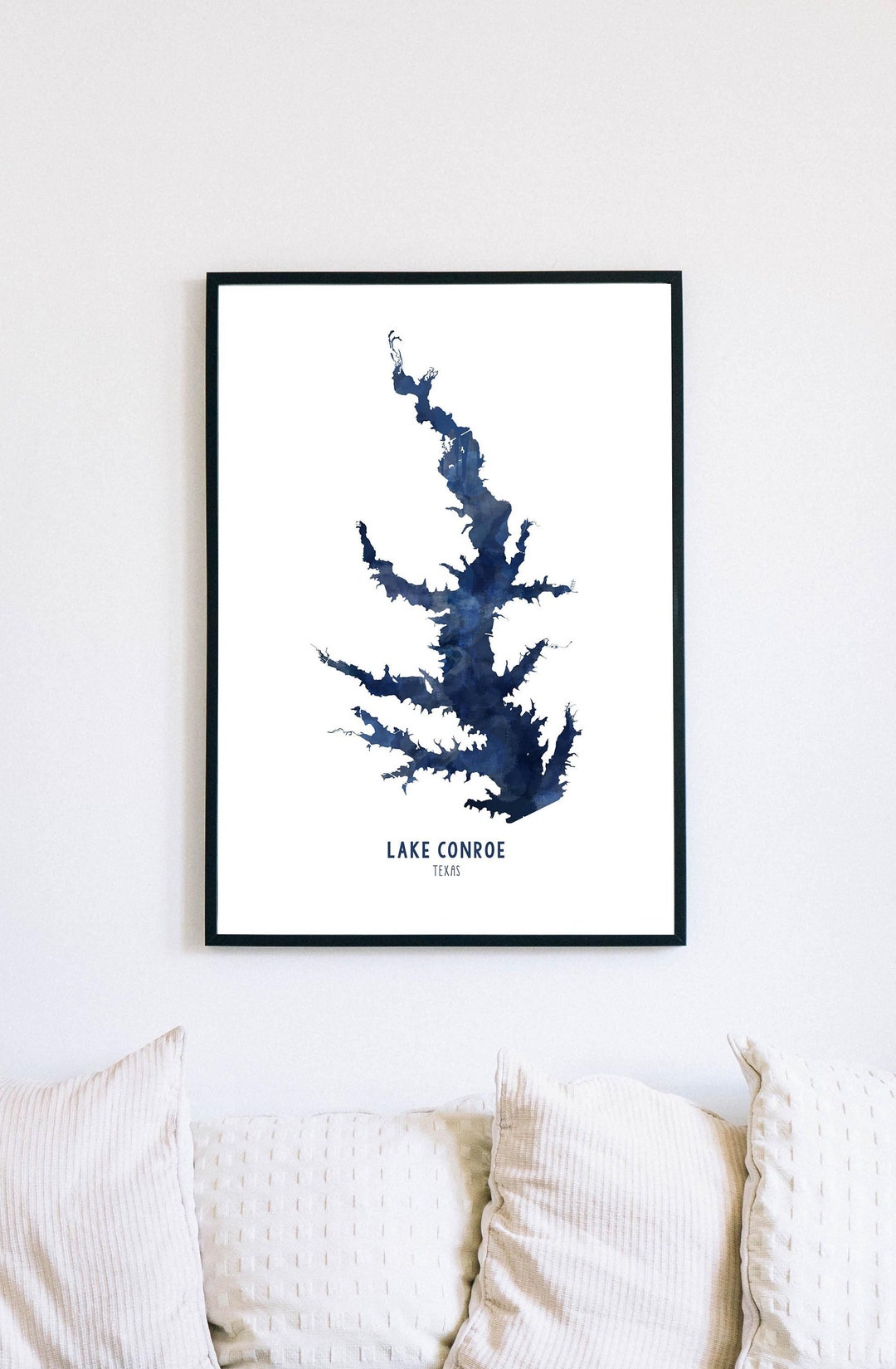 Lake Conroe Art Print | Aerial Lake Art | Texas Lakes | Watercolor ...