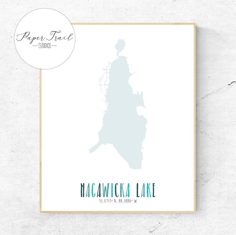 Nagawicka Lake Poster, Instant Download, Nagawicka Lake Print, Latitude ...