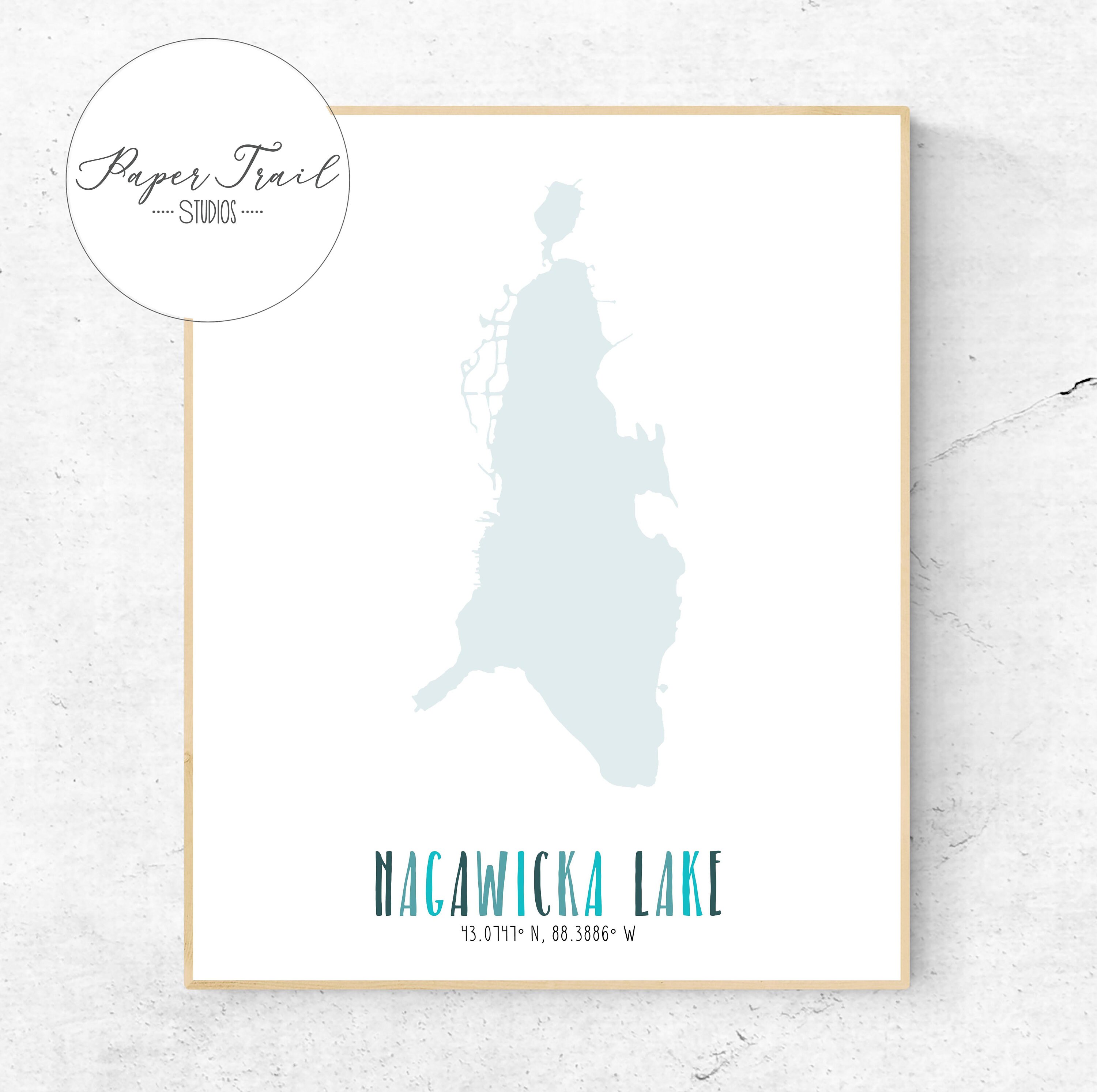 Nagawicka Lake Poster, Instant Download, Nagawicka Lake Print, Latitude ...