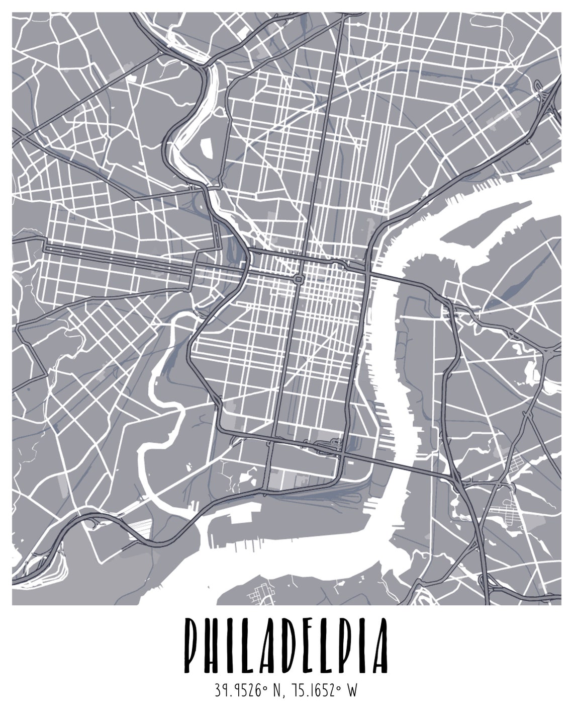 Philadelphia City Street Map Poster Instant Download | Etsy