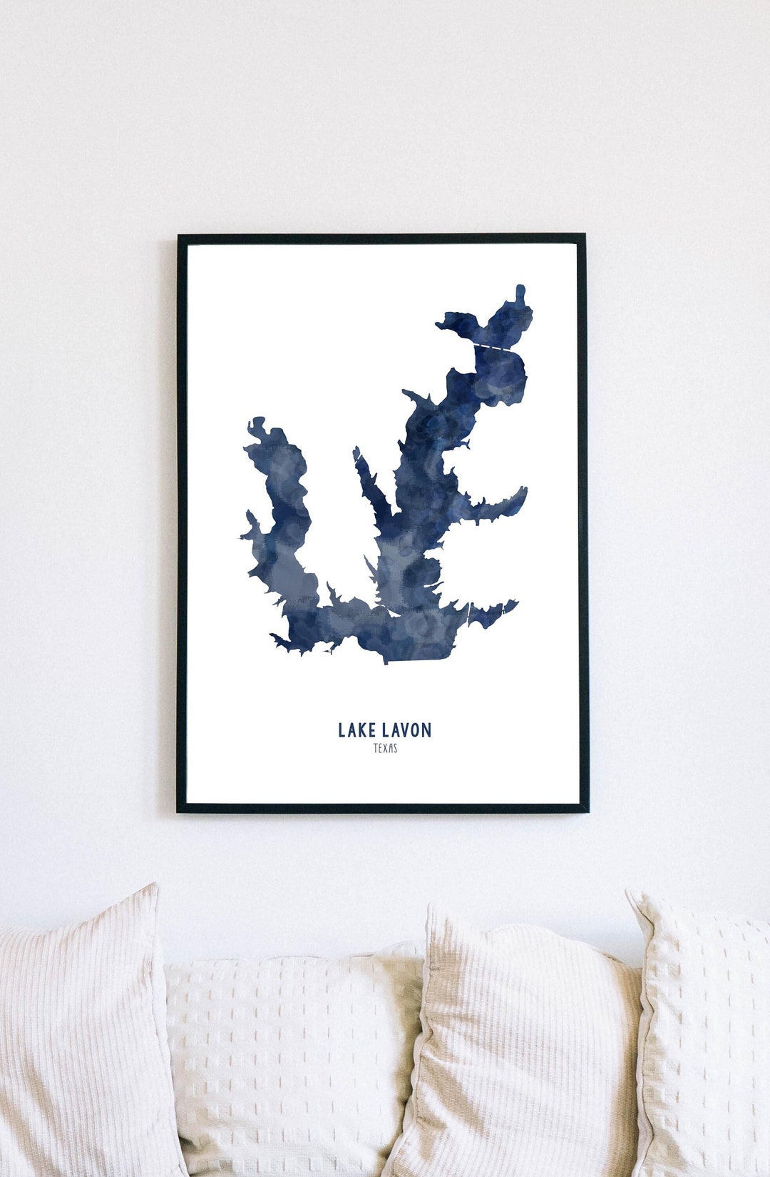 Lake Lavon Watercolor Style Art Print | Aerial View Lake Map | Texas ...