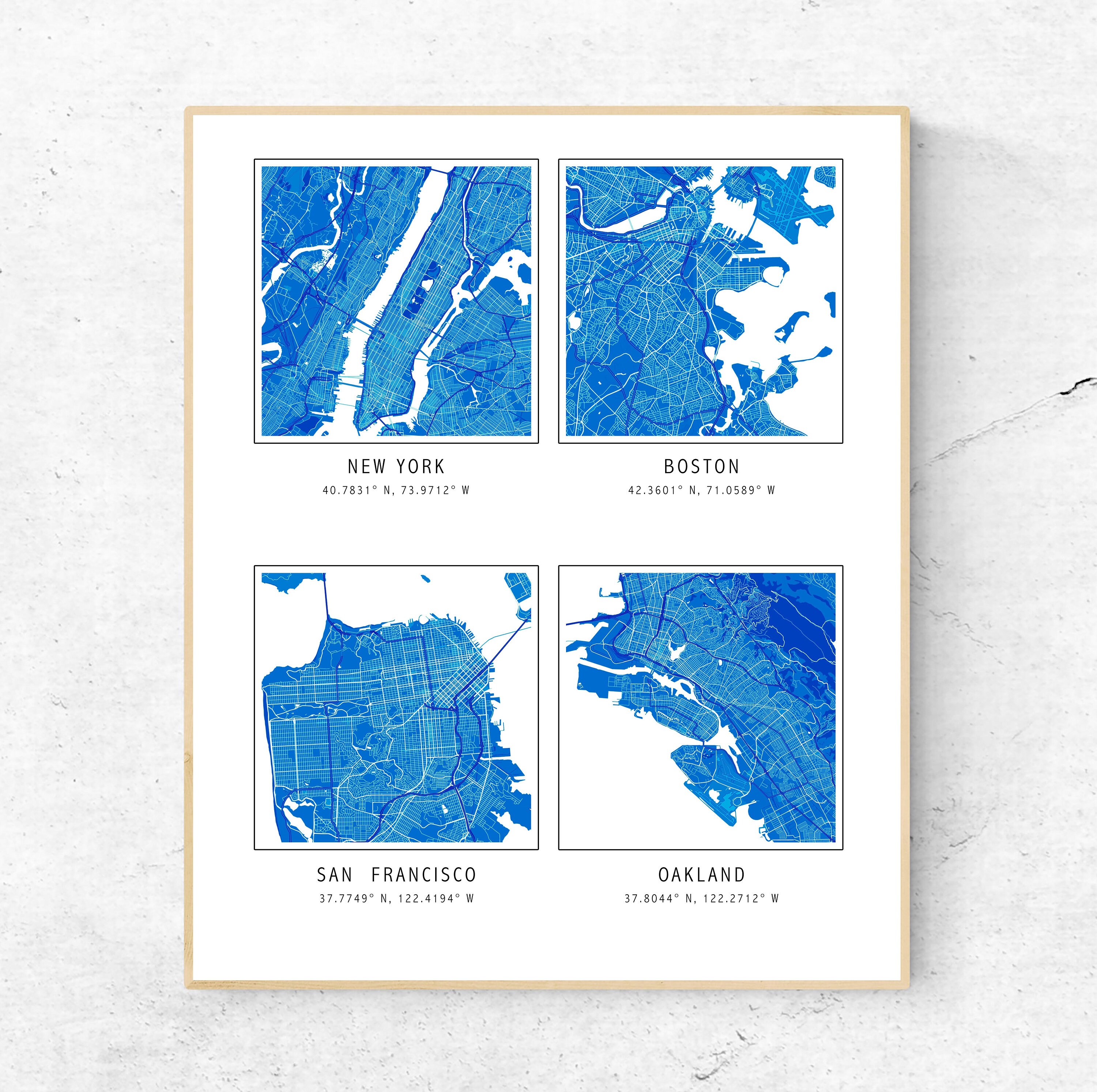 Four City Street Map Poster Custom City Street Print | Etsy