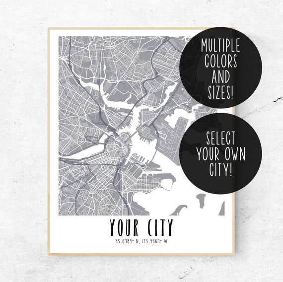 ANY City Street Map Poster Custom City Street Print Choose - Etsy