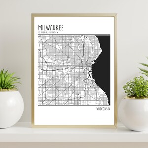 Milwaukee City Street Map Poster, Milwaukee Street Print, Latitude and ...