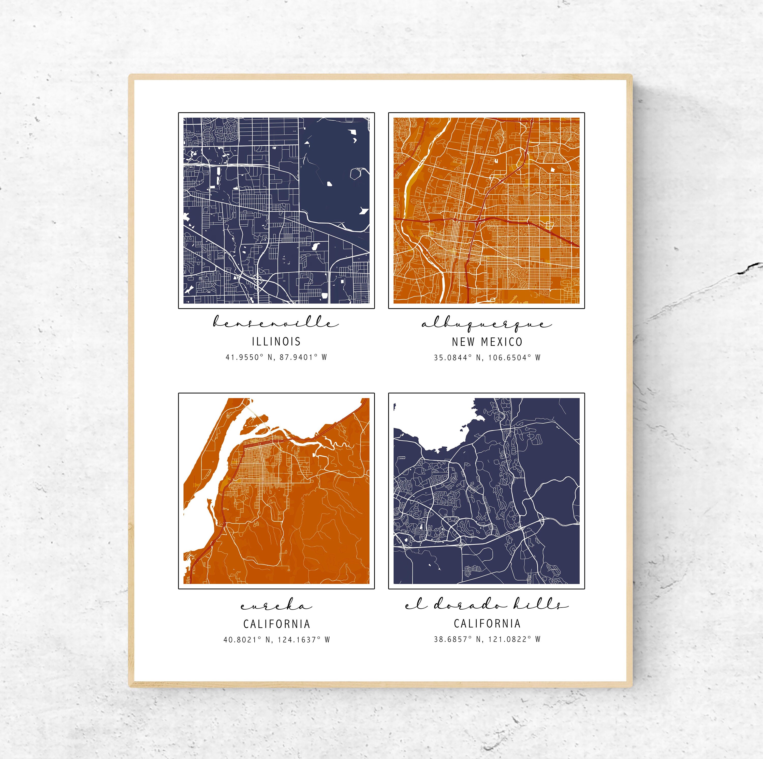 Four City Street Map Poster Custom City Street Print | Etsy