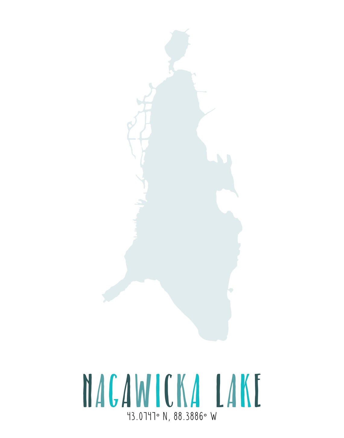 Nagawicka Lake Poster, Instant Download, Nagawicka Lake Print, Latitude ...