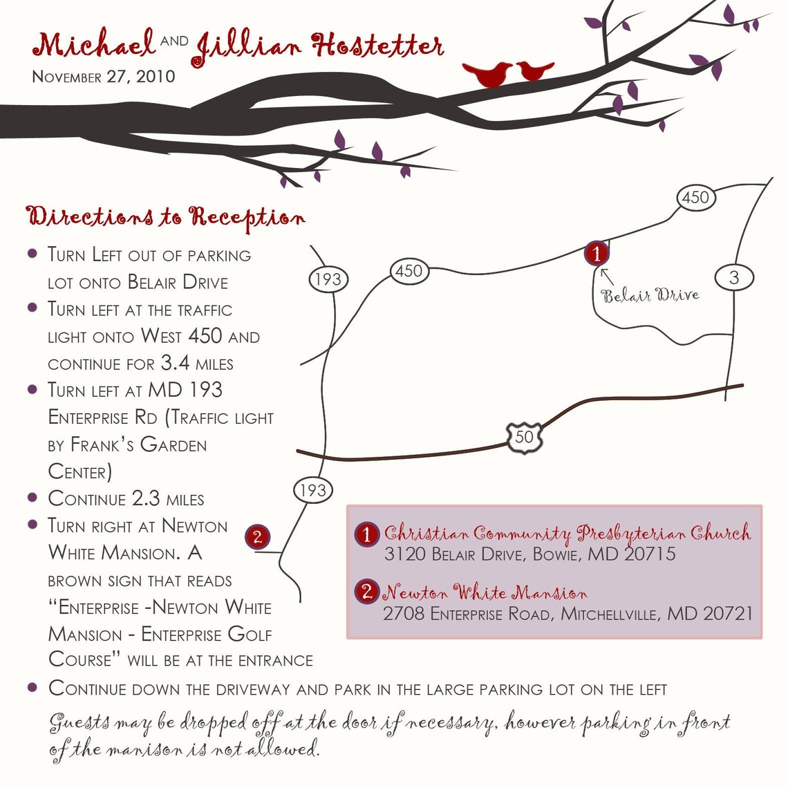 Custom Wedding Invitation Map Insert With Written Directions | Etsy