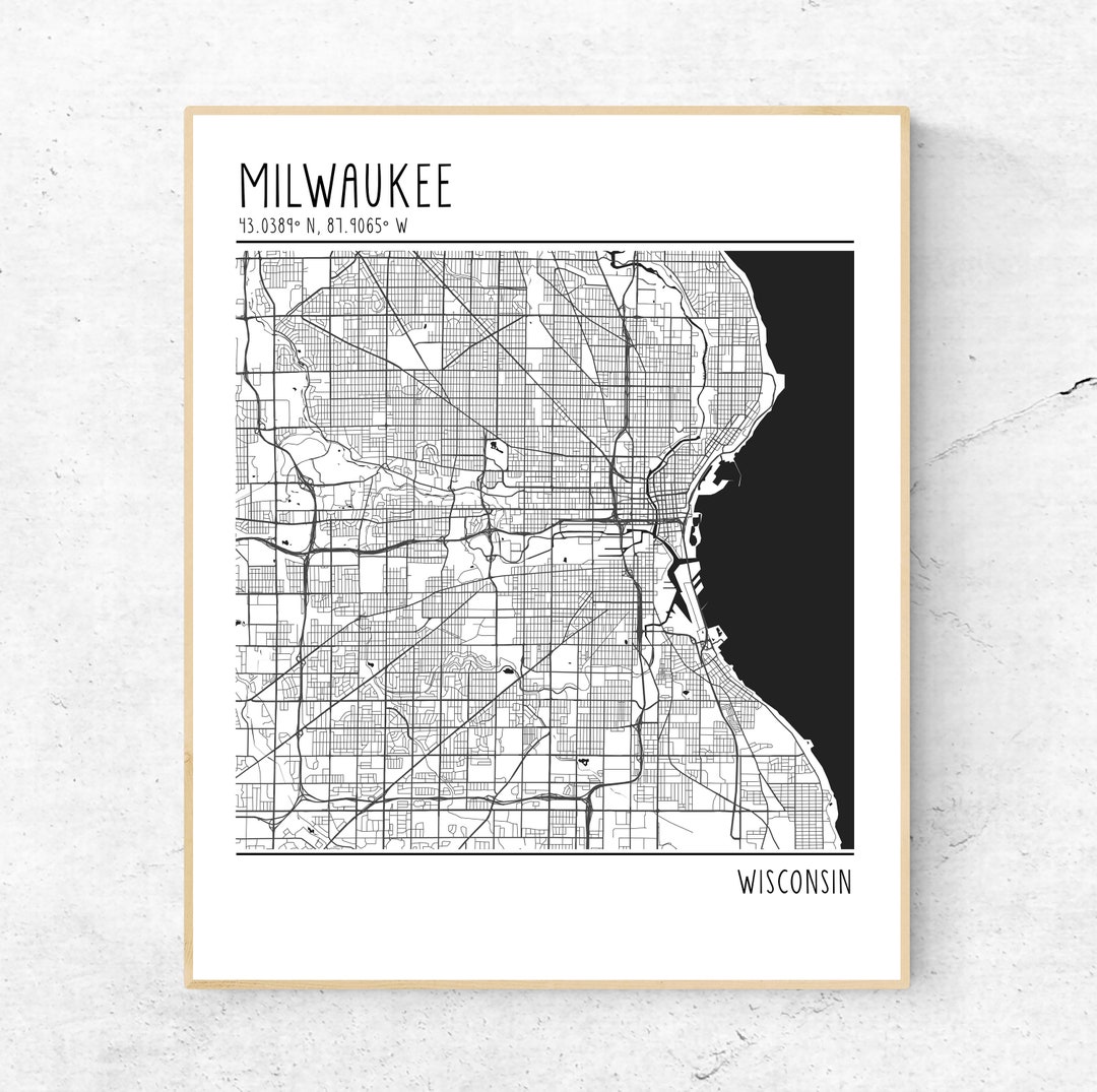 Milwaukee City Street Map Poster, Milwaukee Street Print, Latitude and ...
