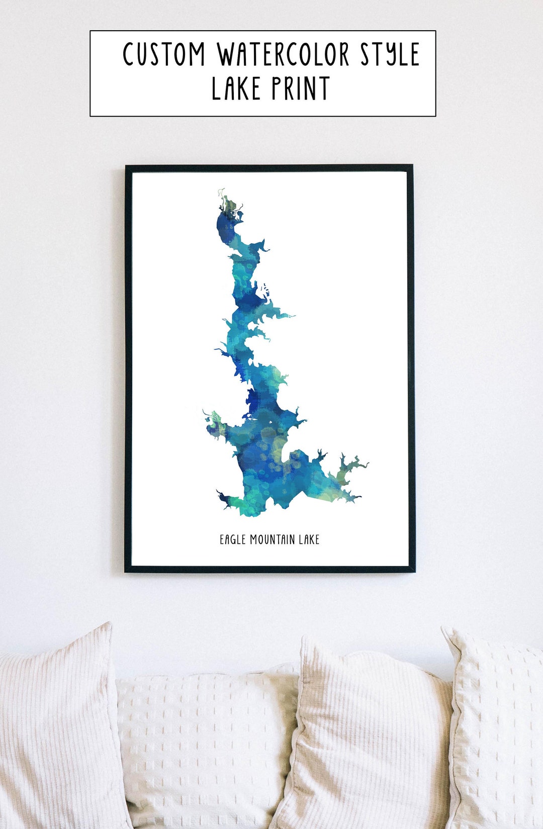 Custom Watercolor Style Lake Map | Lake Print, Watercolor Style Art ...
