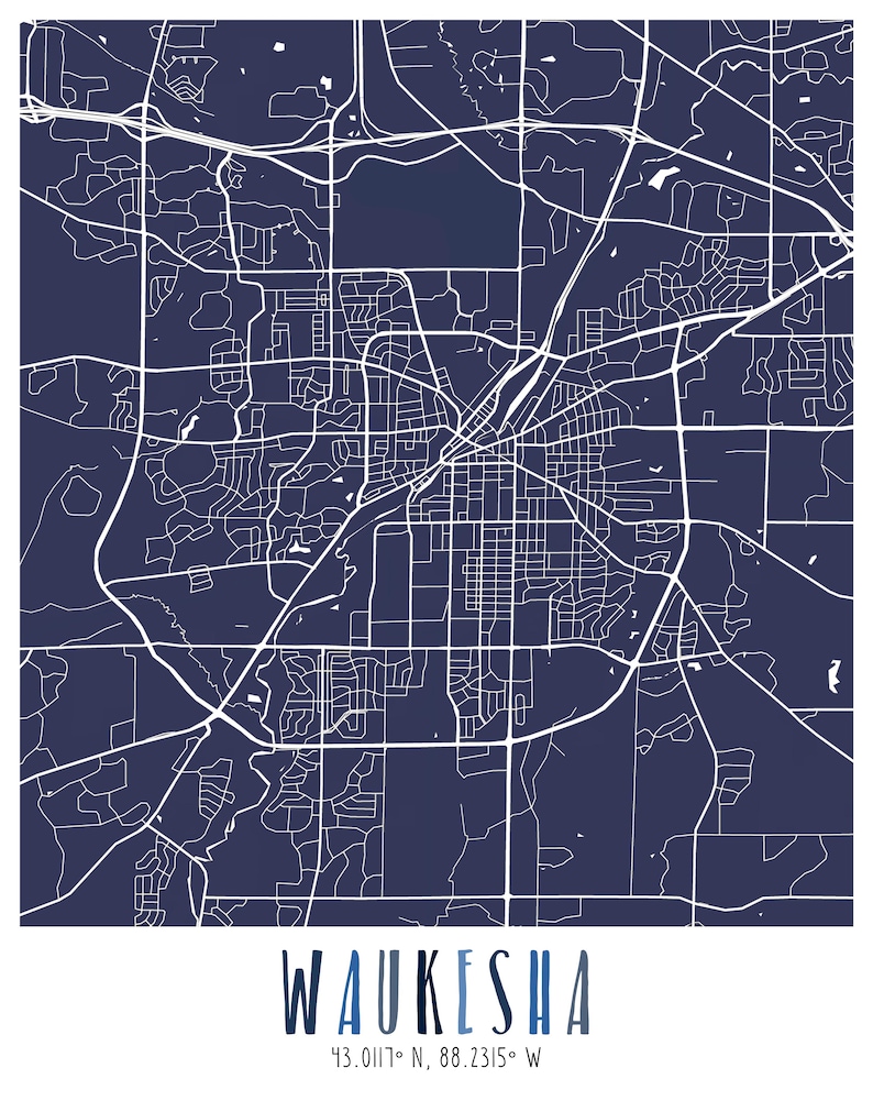 Waukesha City Street Map Poster Instant Download Waukesha WI - Etsy UK