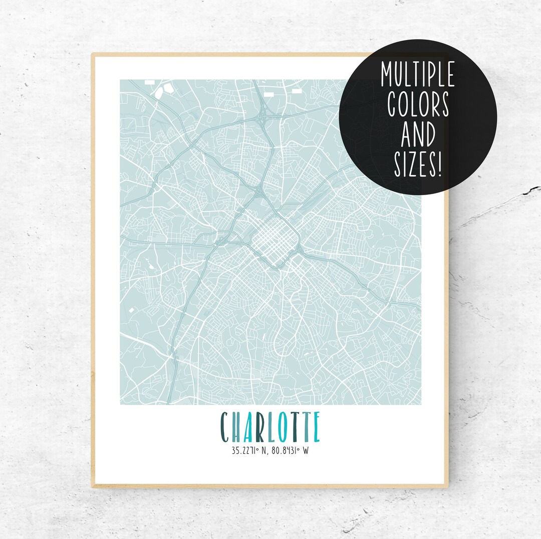 Charlotte City Street Map Poster Instant Download Charlotte - Etsy