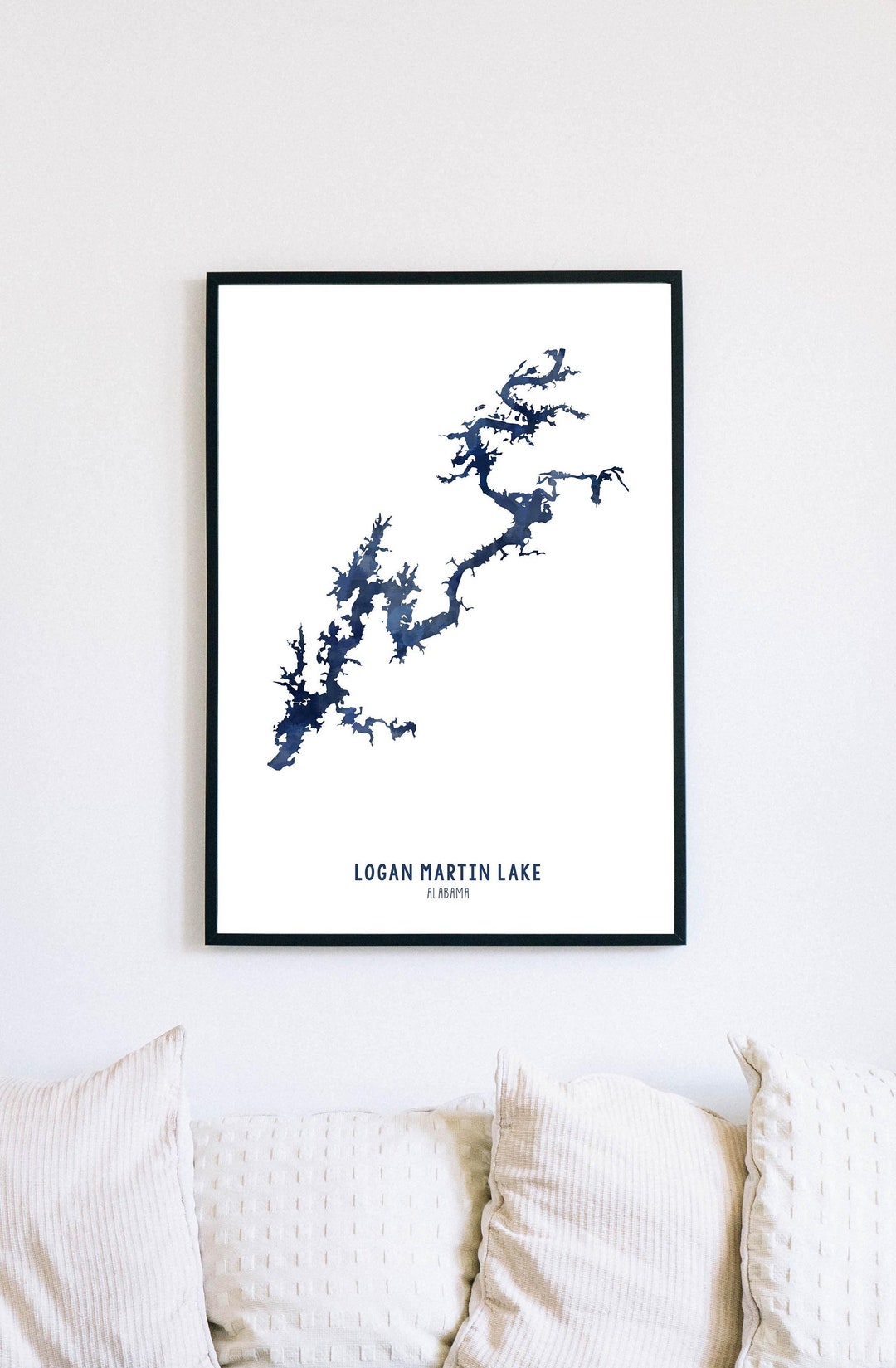 Logan Martin Lake Watercolor Style Art Print | Aerial View Lake Map ...