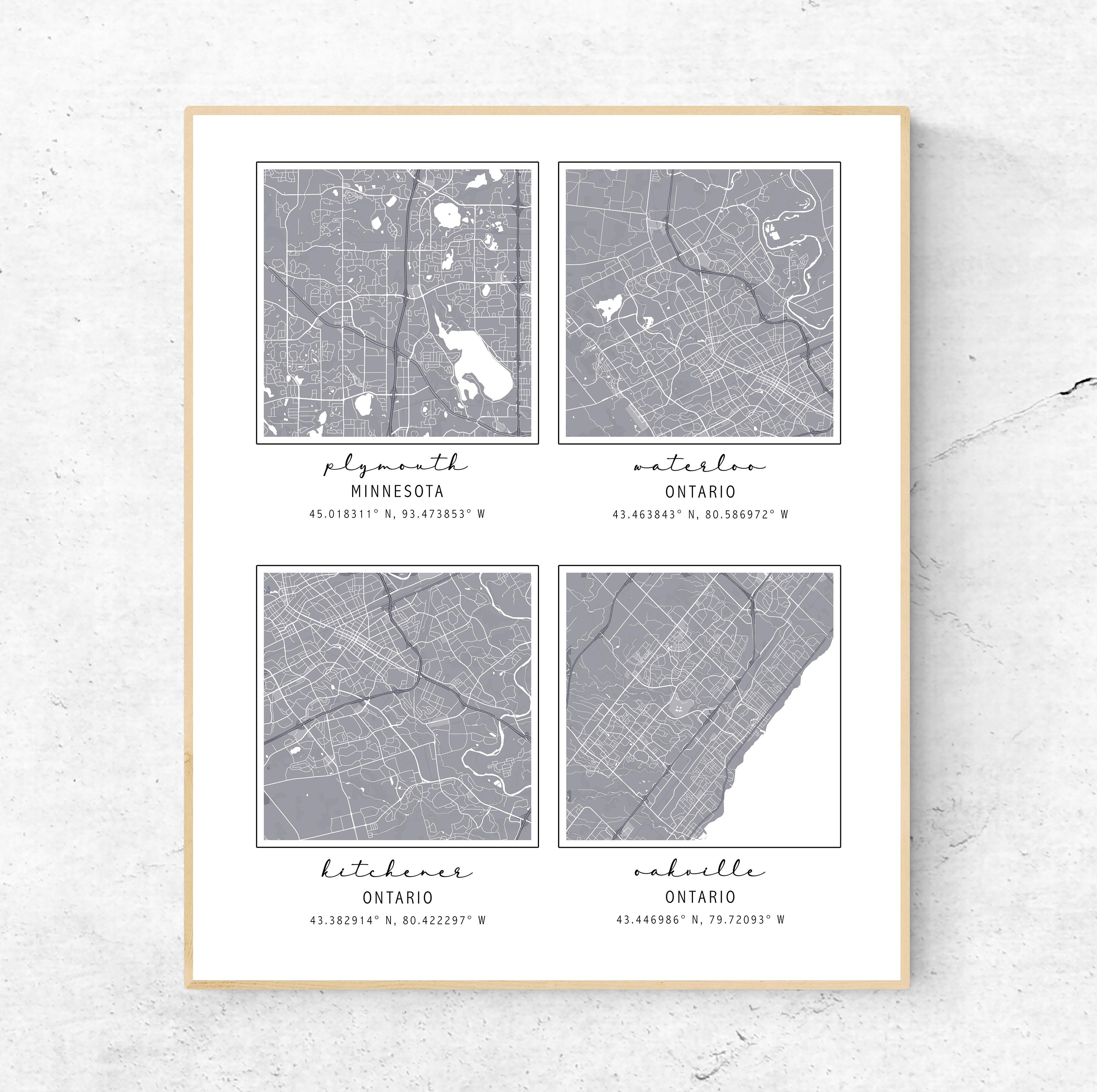 Four City Street Map Poster Custom City Street Print | Etsy