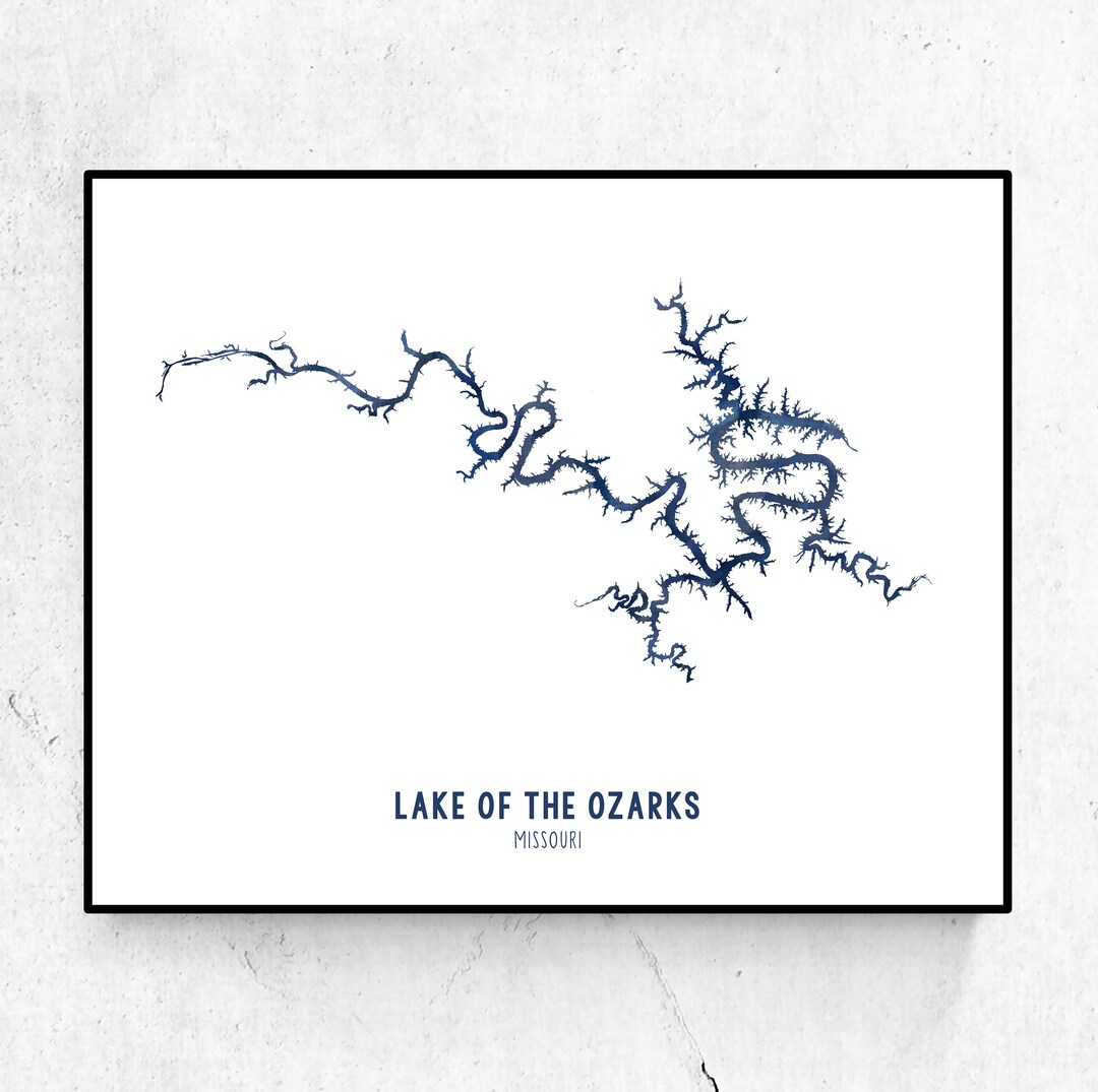 Lake of the Ozarks Watercolor Style Art Print | Aerial View Lake Map ...