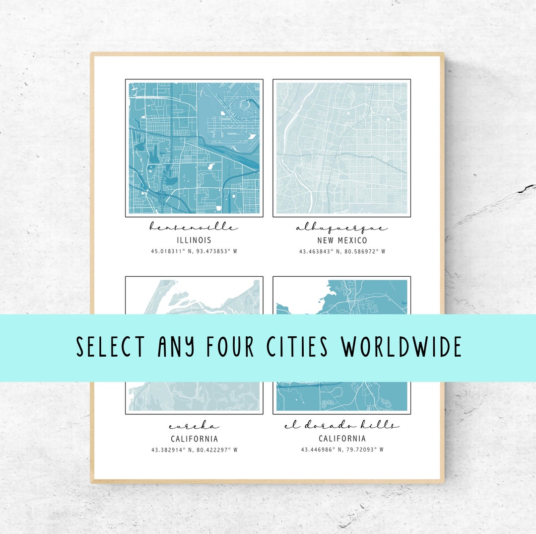 Four City Street Map Poster, Custom City Street Print, Personalized ...
