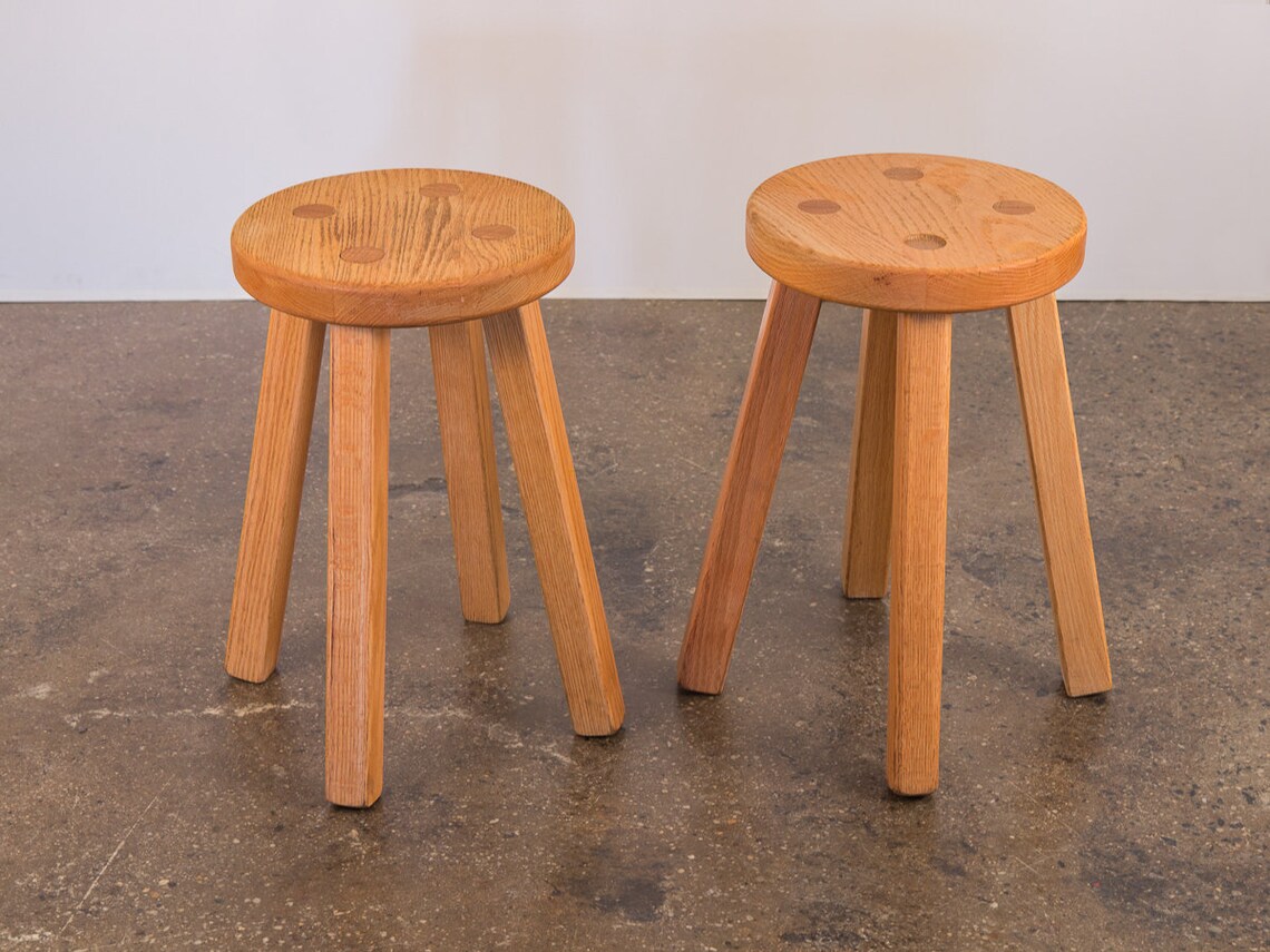 Vintage American Craft Oak Dining Stool in the Style of Charlotte ...