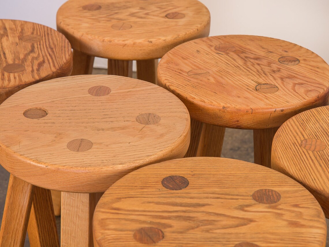 Vintage American Craft Oak Dining Stool in the Style of - Etsy