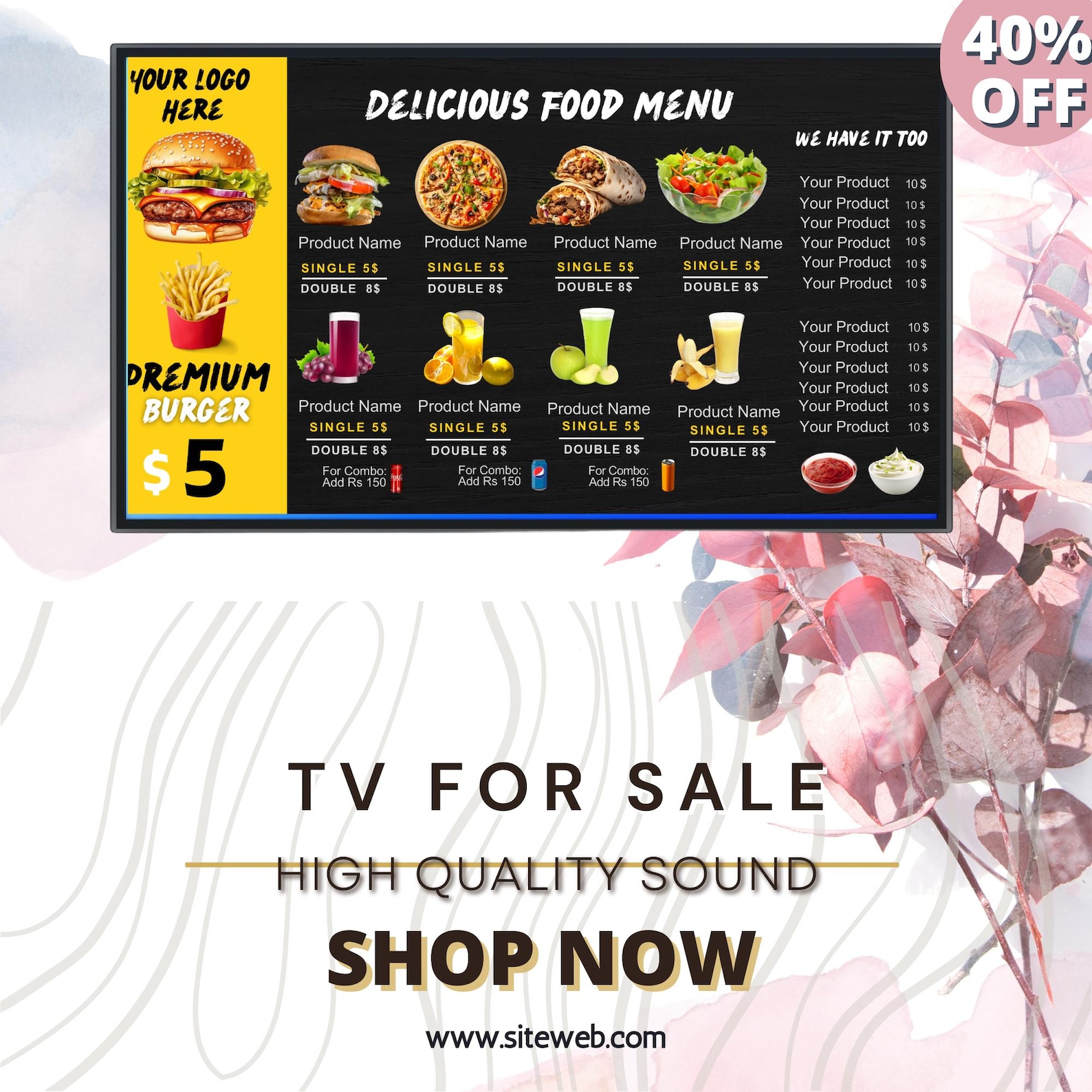 Digital Restaurant Menu Display, Modern Screen Menu Template ...