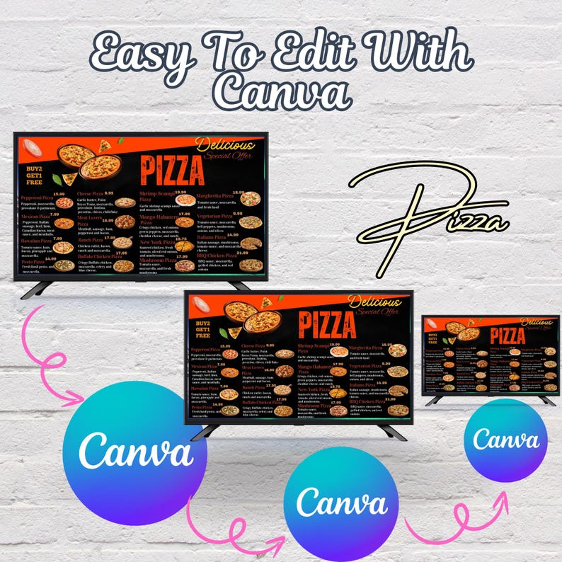 Editable Digital Pizza Menu for TV Screen | Restaurant and Pizzeria ...
