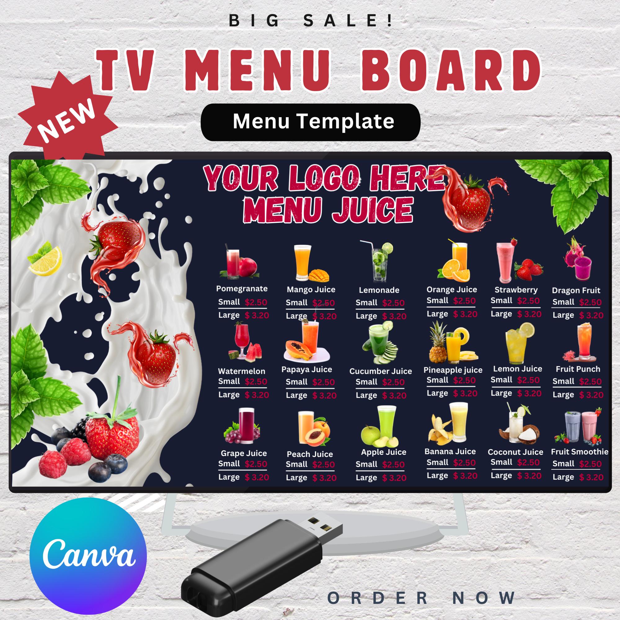 Digital Juice Menu for Screen Display - Editable Canva Template - Fresh ...
