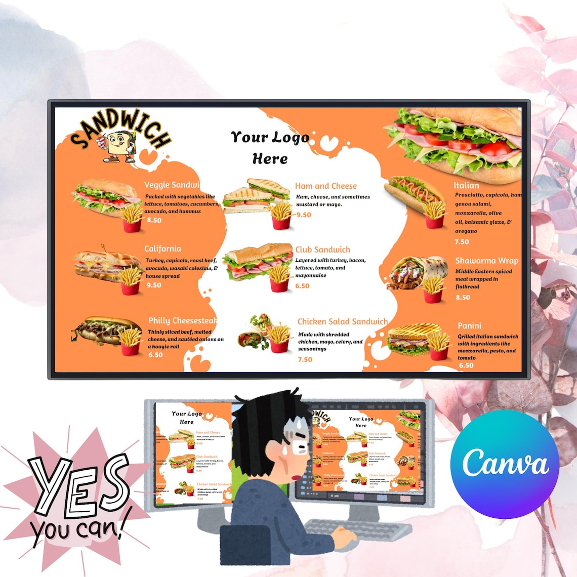 Printable Sandwich Menu | Custom Deli Menu | Restaurant Takeout Menu ...