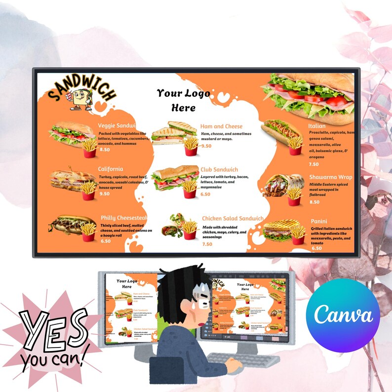 Printable Sandwich Menu | Custom Deli Menu | Restaurant Takeout Menu ...