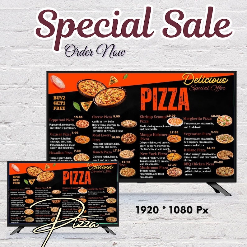 Editable Digital Pizza Menu for TV Screen | Restaurant and Pizzeria ...