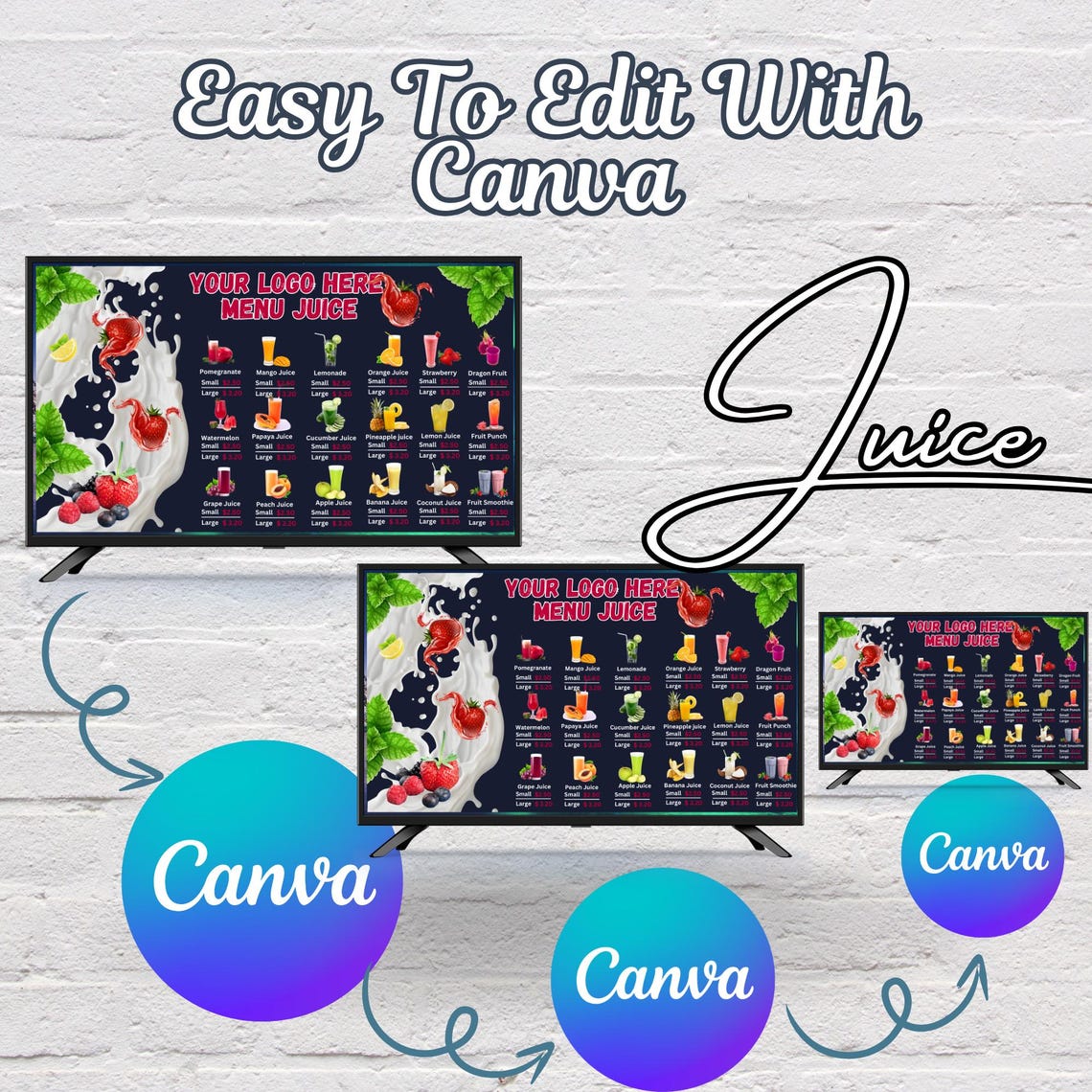 Digital Juice Menu for Screen Display - Editable Canva Template - Fresh ...