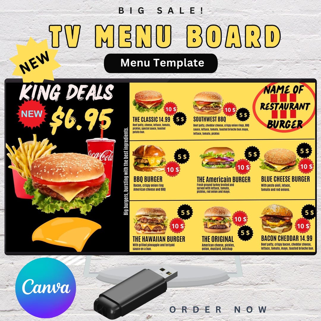 Modern Digital Burger Menu Display | Customizable Screen Menu Template ...