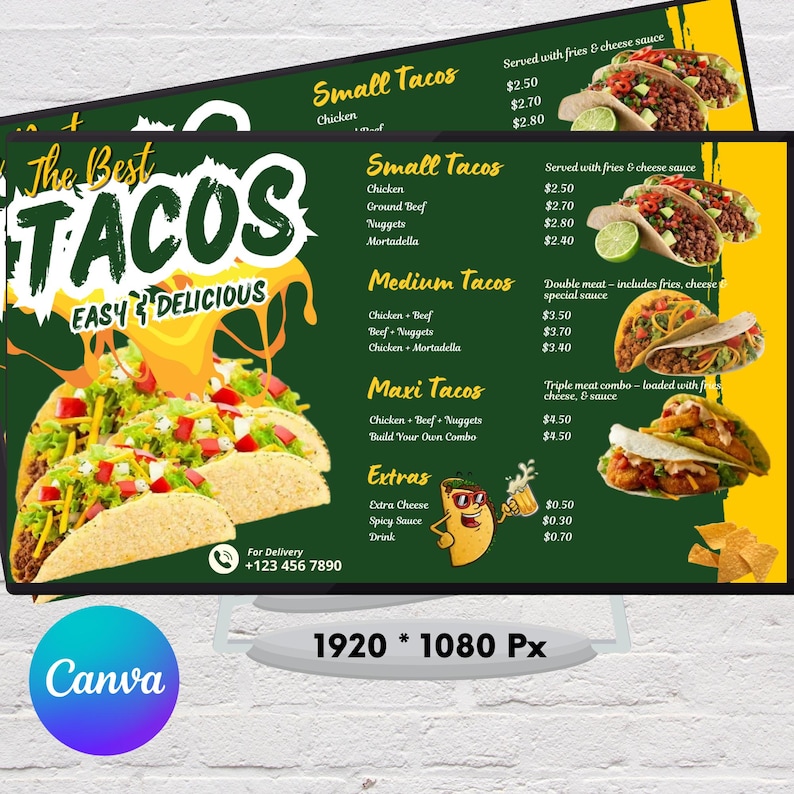 Editable Tacos Menu Canva Template | Printable Fast Food Menu Design ...