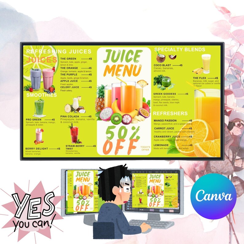 DIY Digital Drink Menu Template - Customizable Juice Designs for Your ...